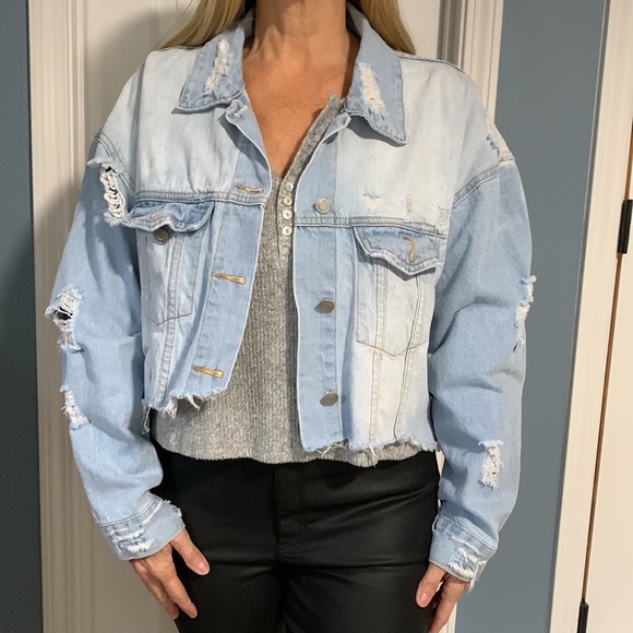 Mono B | Jackets & Coats | Mono B Jean Jacket Crop In Front Destroyed ...